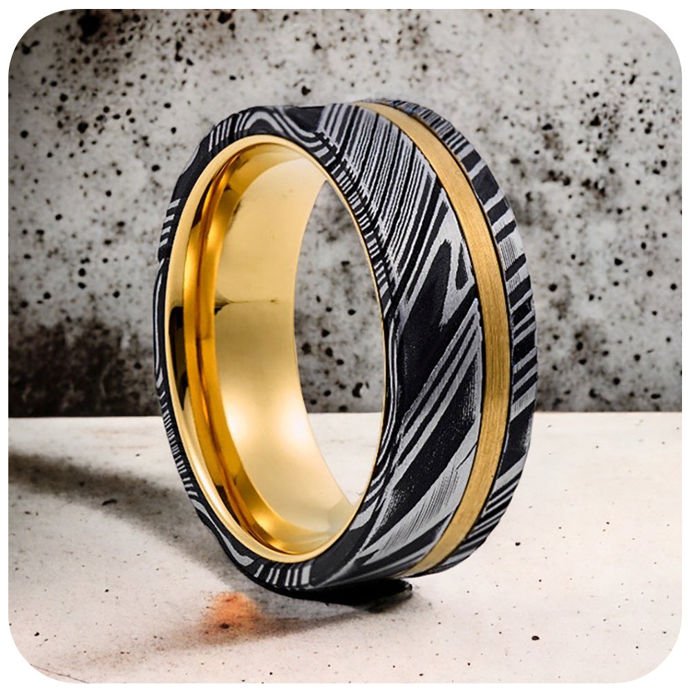 Thomas Tungsten Men's Wedding Ring | Silver & Black Damascus Style ...